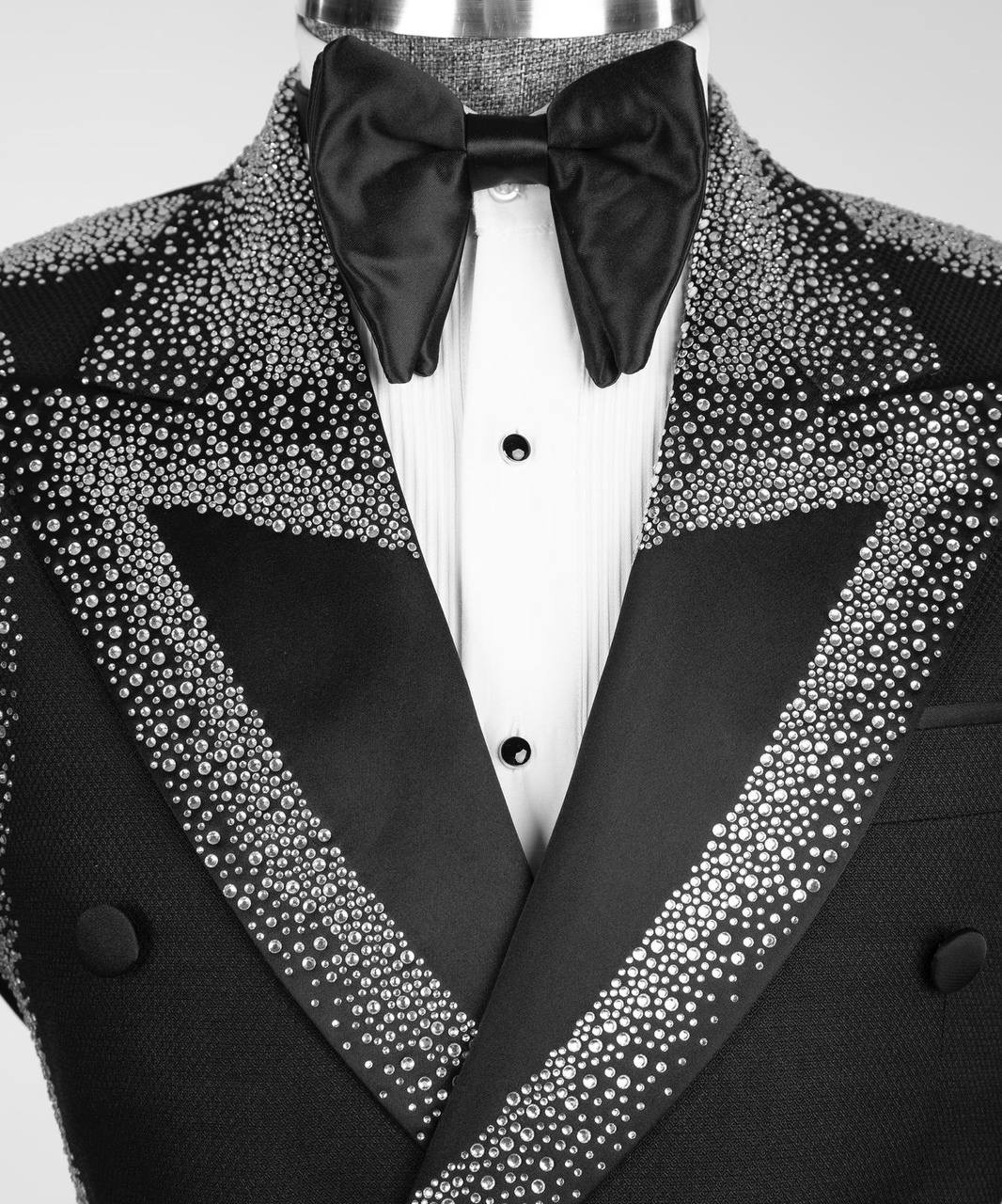 2 Pieces Noir Obsidian Studded Black Luxury Trendy Designer Suit ...