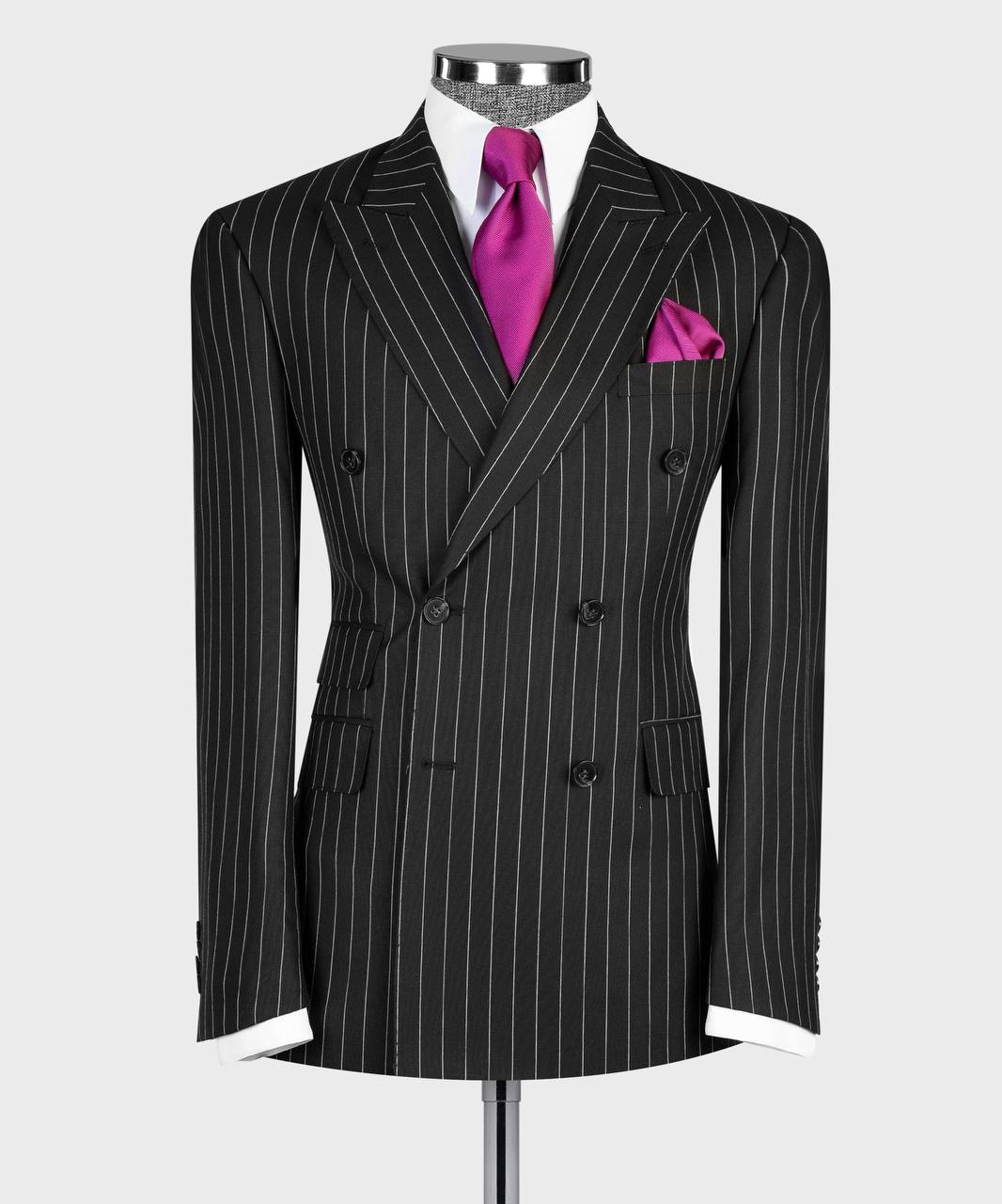 2-Piece French Prestige Noir Stripe Rosé Monarch Suit | Model DATMAX ...