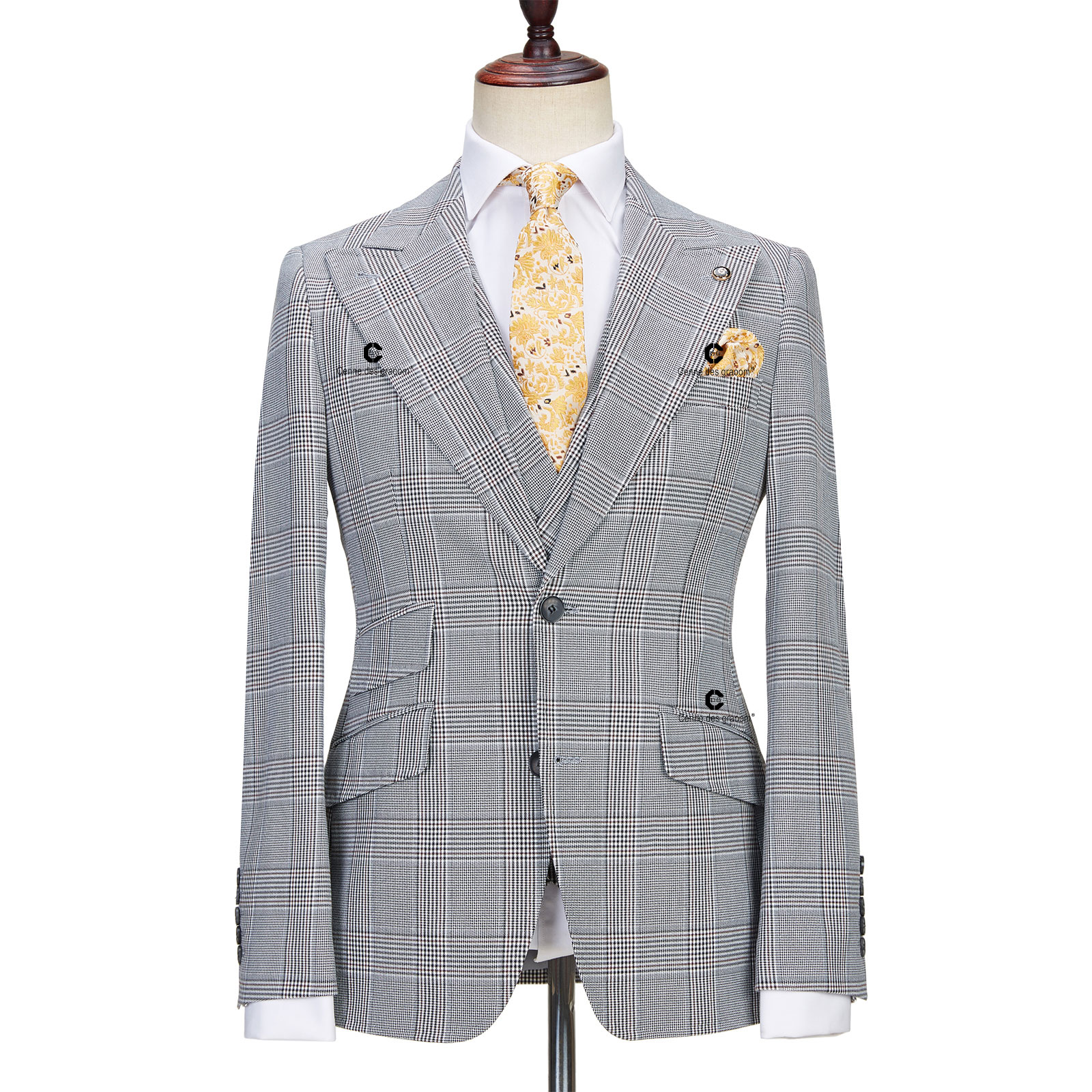 CDG High-Quality 3-Piece Windsor Classic Light Gray Plaid Double ...