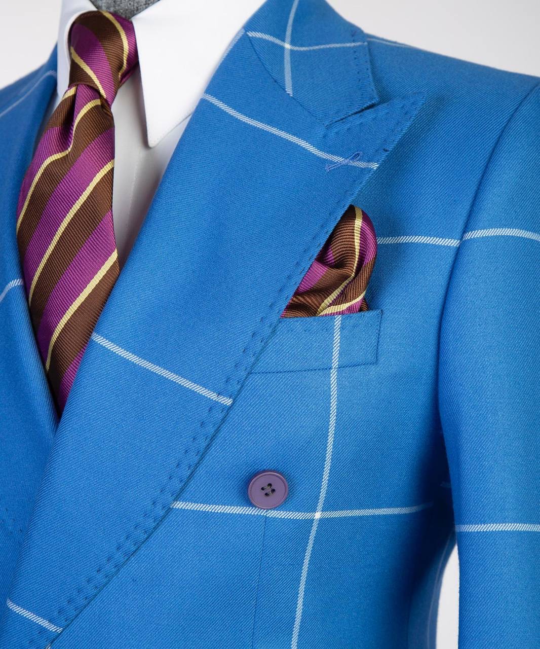 Italian 2-Piece Azure Monarch Royal Blue Grid Double-Breasted Suit ...