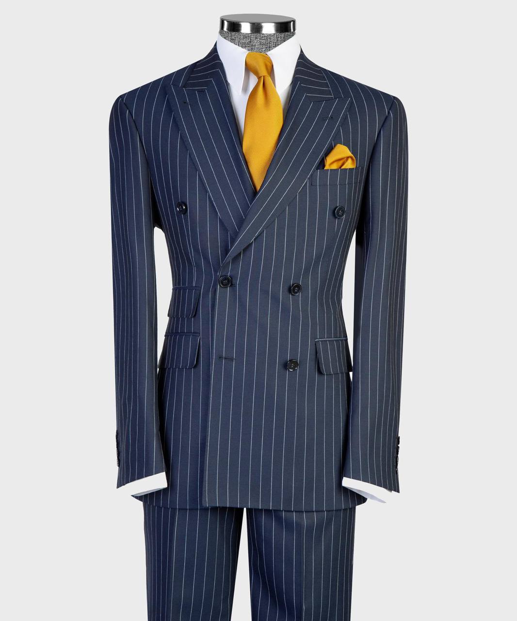 2-Piece French Prestige Ink Navy Gold Crest Stripe Suit | Model DATMAX ...