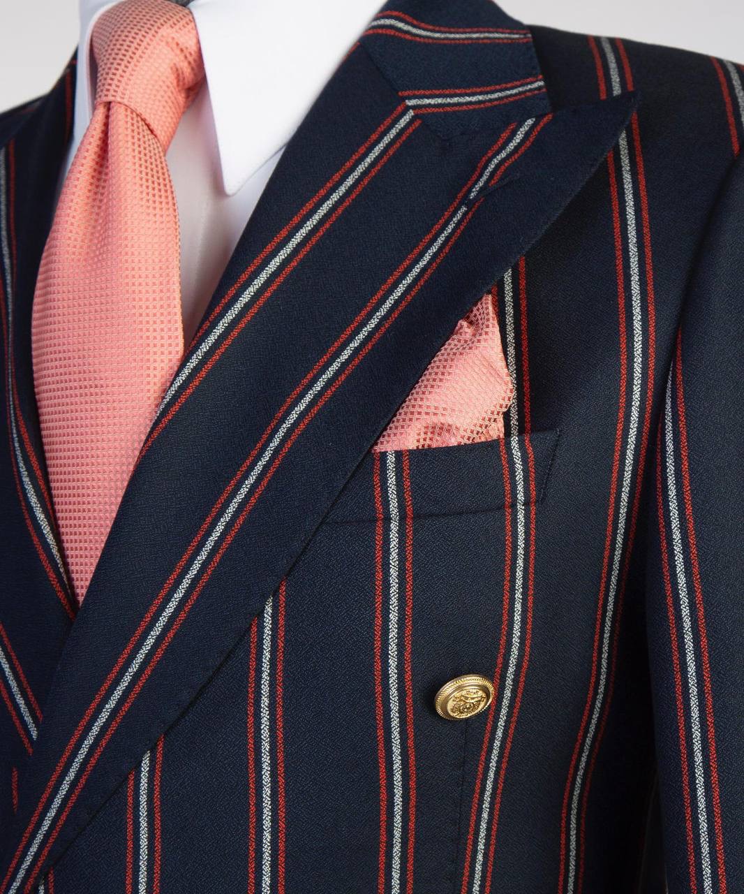 Italian 2-Piece Regency Royal Dark-Blue Pinstripe Double-Breasted Suit ...