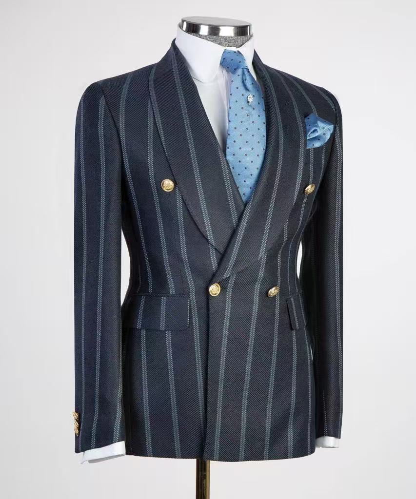 Italian 2-Piece Midnight Navy Pinstripe Double-Breasted Suit | Elite ...