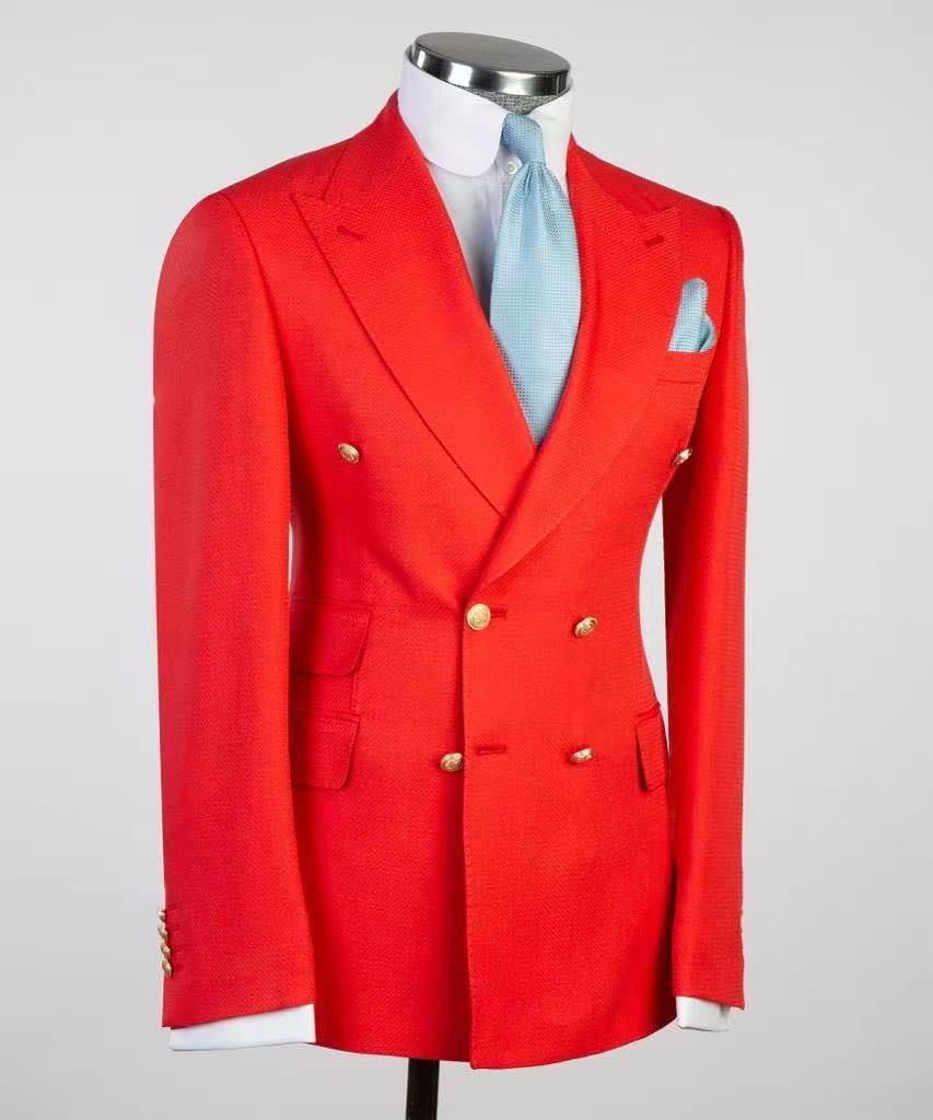 Italian Red Emerald Majesty – Luxury Double-Breasted with Gold Buttons ...