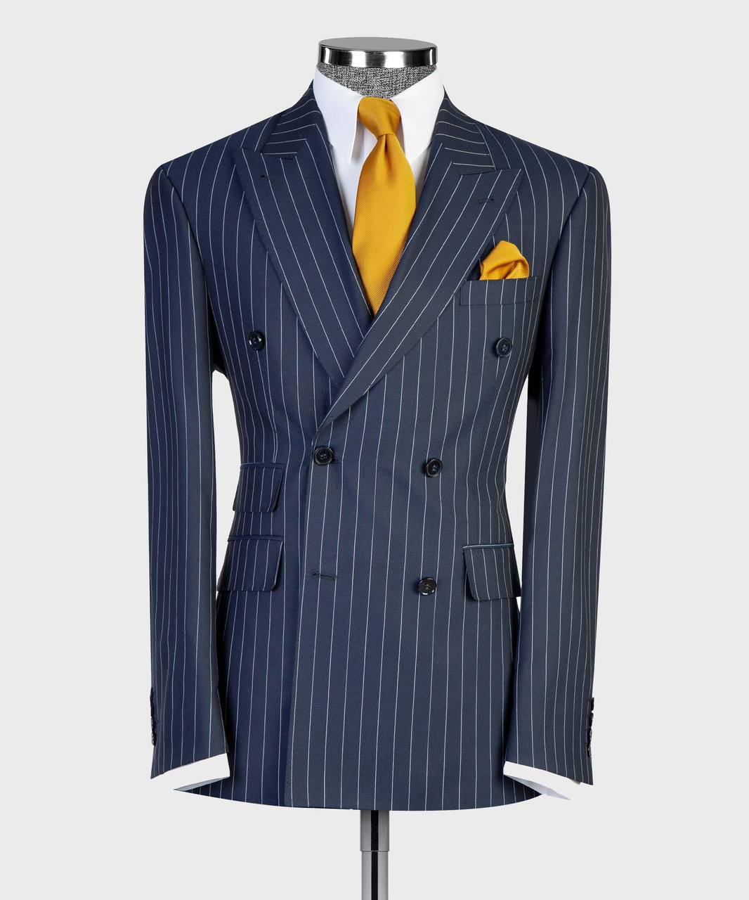 2-Piece French Prestige Ink Navy Gold Crest Stripe Suit | Model DATMAX ...