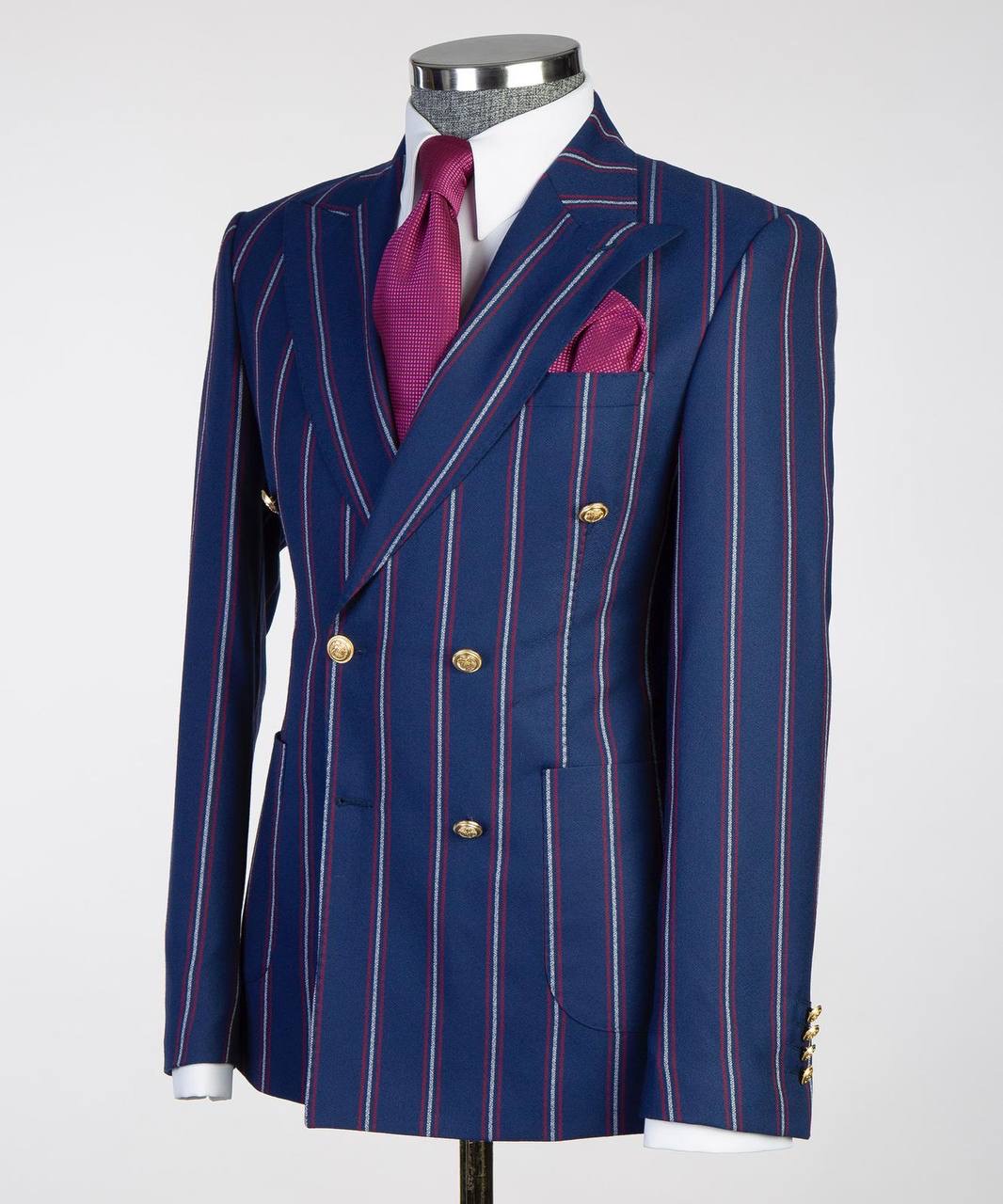 Italian 2-Piece Regency Royal Navy-Blue Pinstripe Double-Breasted Suit ...