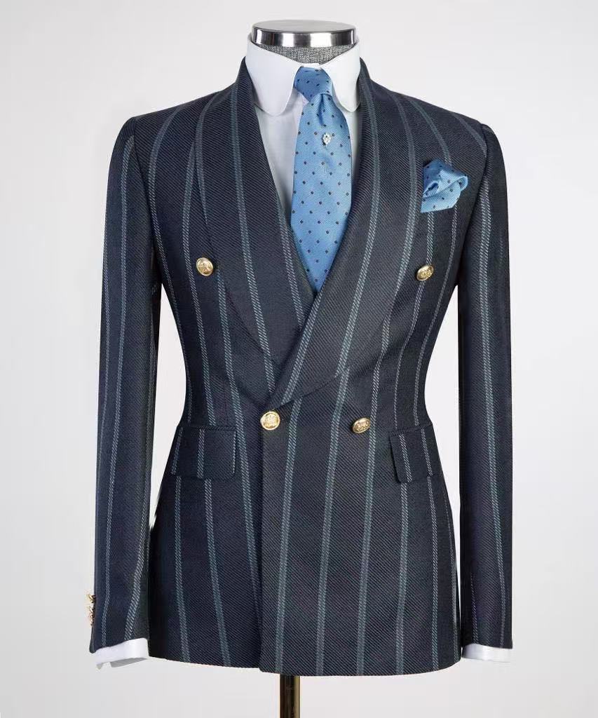 Italian 2-Piece Midnight Navy Pinstripe Double-Breasted Suit | Elite ...