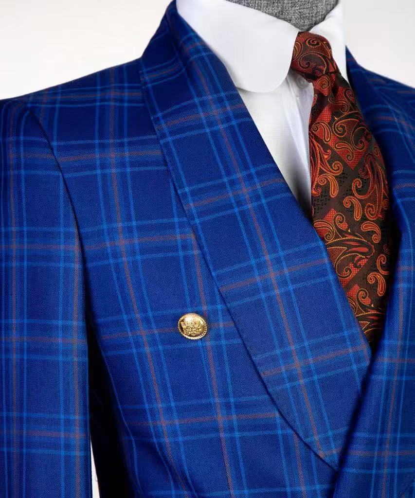 Italian 2-Piece Majestic Sapphire Blue Plaid Double-Breasted Suit ...