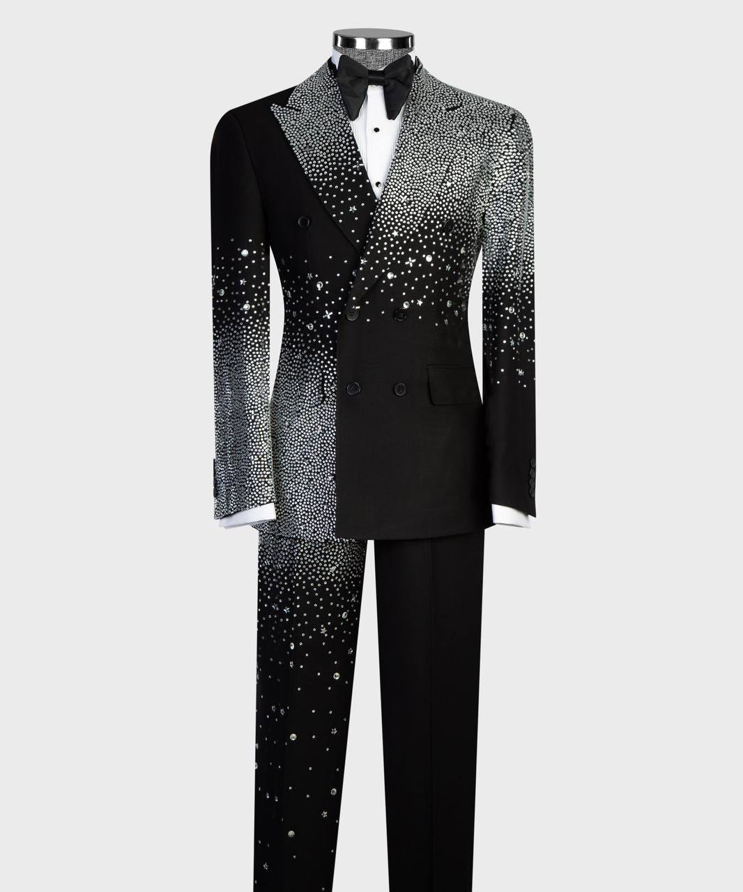 2025 Celestial Crown 2-Piece Black & Diamond Starburst Gradient Crystal Pattern Men Tuxedo ...