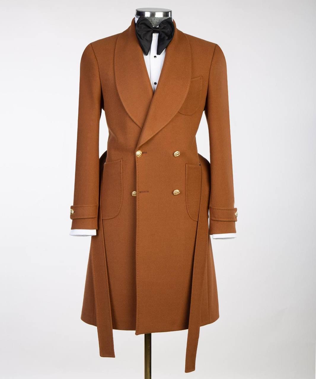 American Lexington Stylish Brown Double-Breasted Wool Overcoat with Gold Button Detailing – A ...