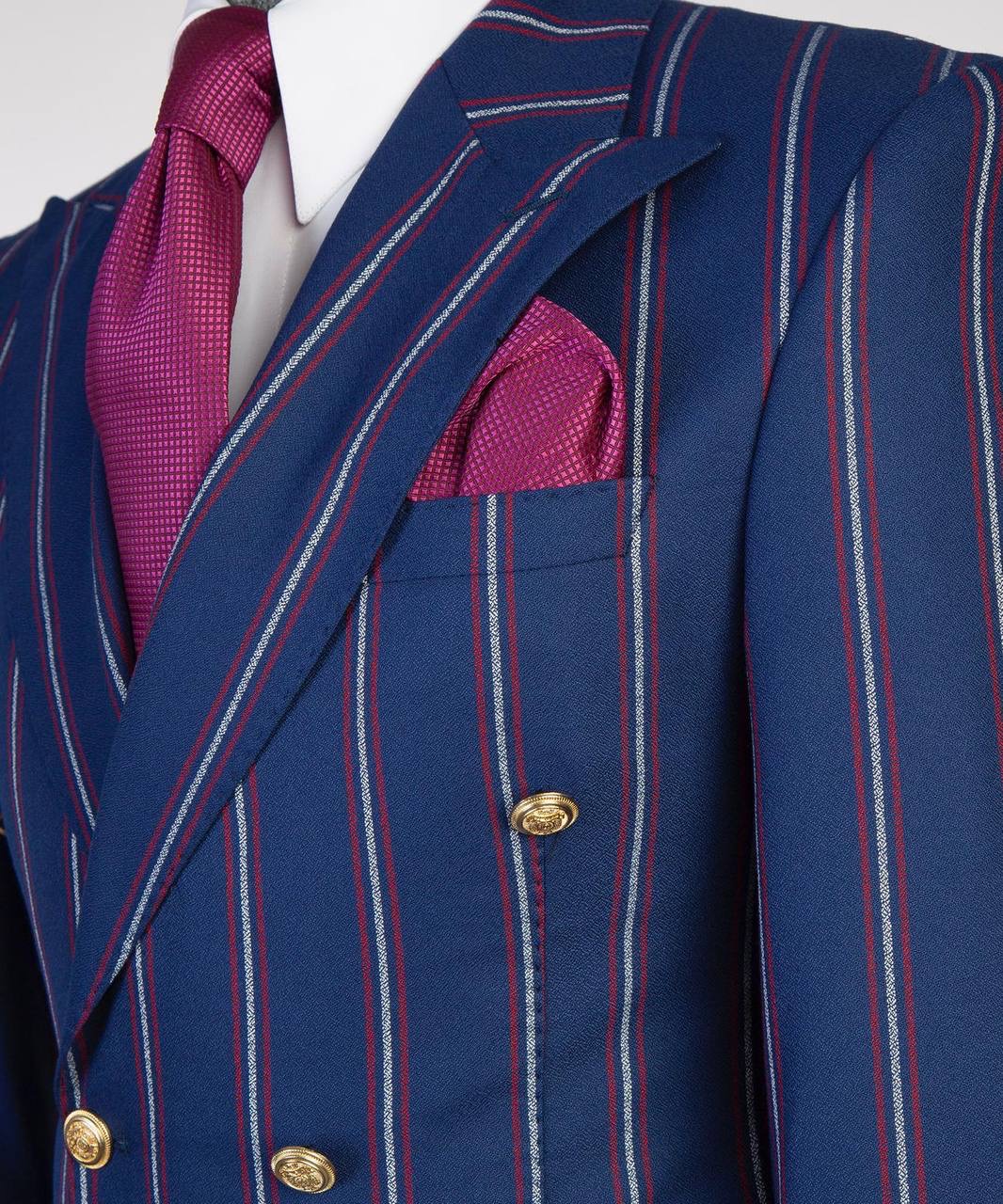 Italian 2-Piece Regency Royal Navy-Blue Pinstripe Double-Breasted Suit ...