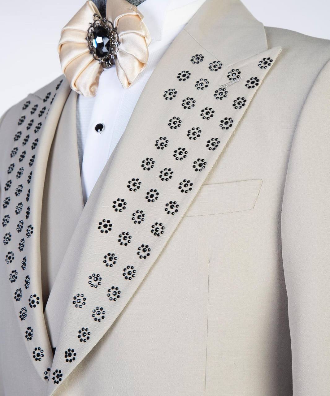 3 Pieces Regal Cream Embellished Crystal Studded Men Luxury Designer ...