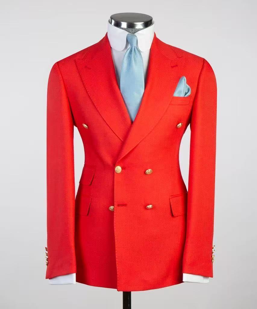 Italian Red Emerald Majesty – Luxury Double-Breasted with Gold Buttons ...