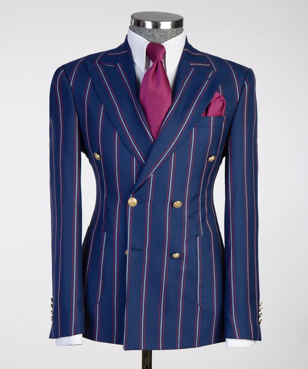 Italian 2-Piece Regency Royal Navy-Blue Pinstripe Double-Breasted Suit ...