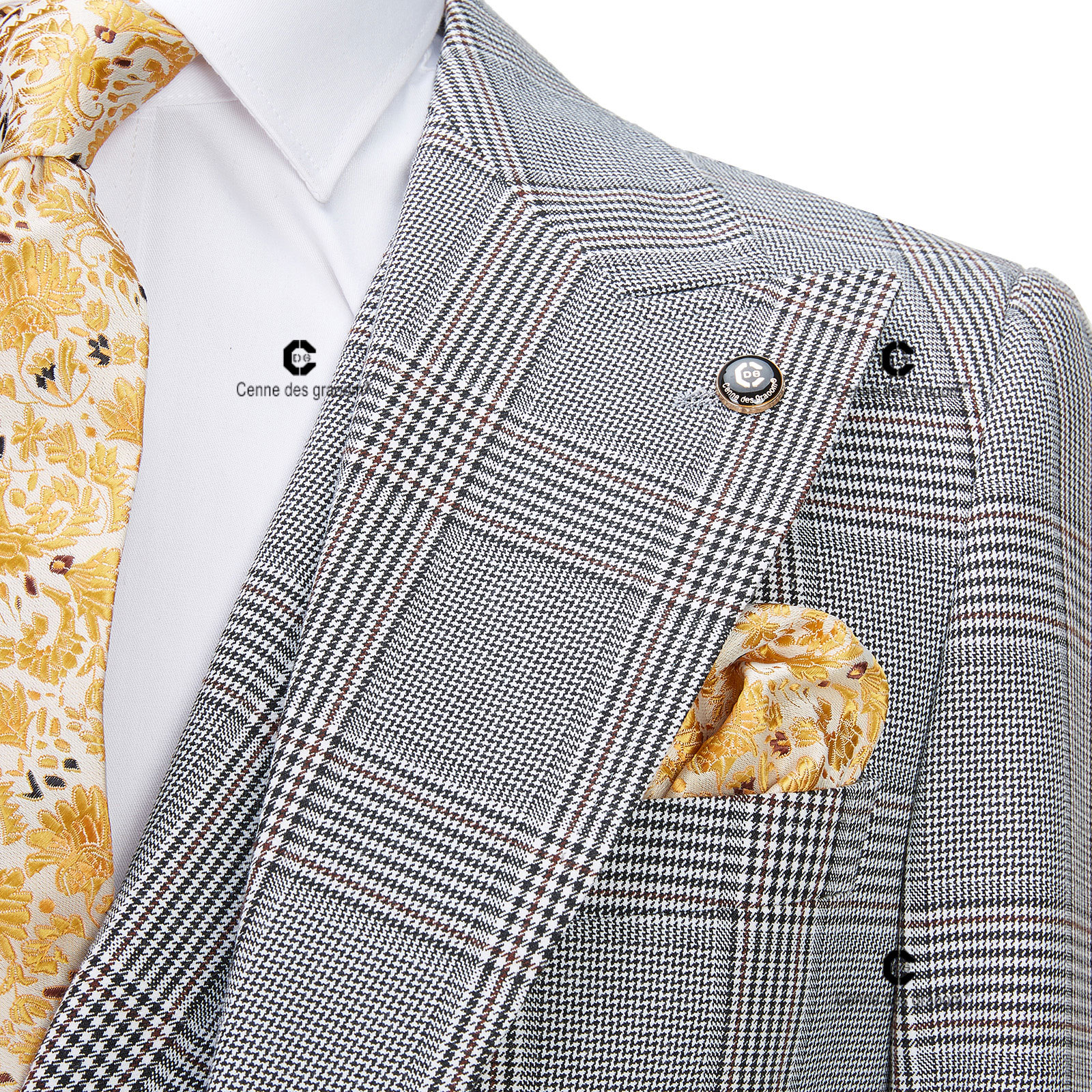 CDG High-Quality 3-Piece Windsor Classic Light Gray Plaid Double ...