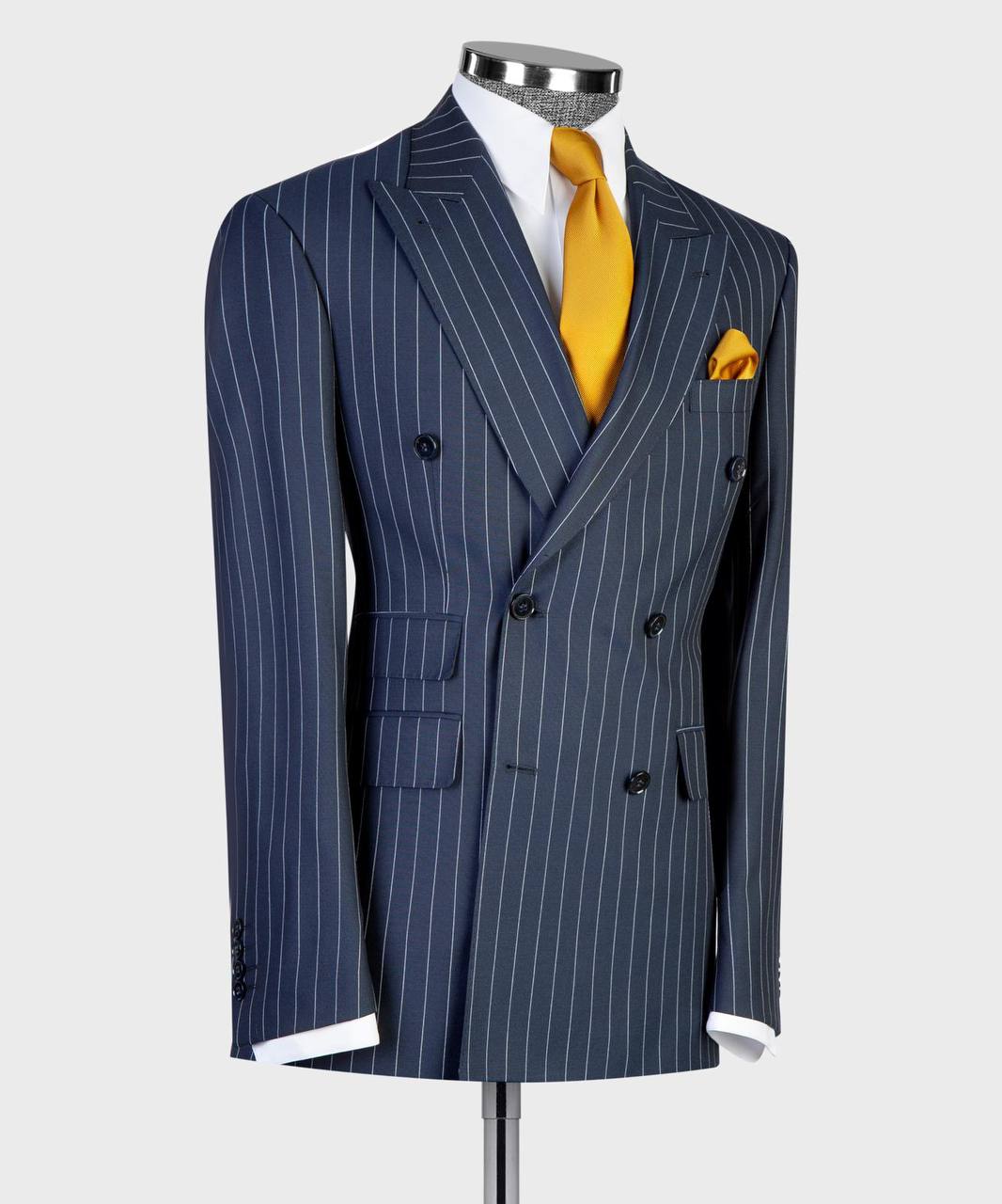 2-Piece French Prestige Ink Navy Gold Crest Stripe Suit | Model DATMAX ...