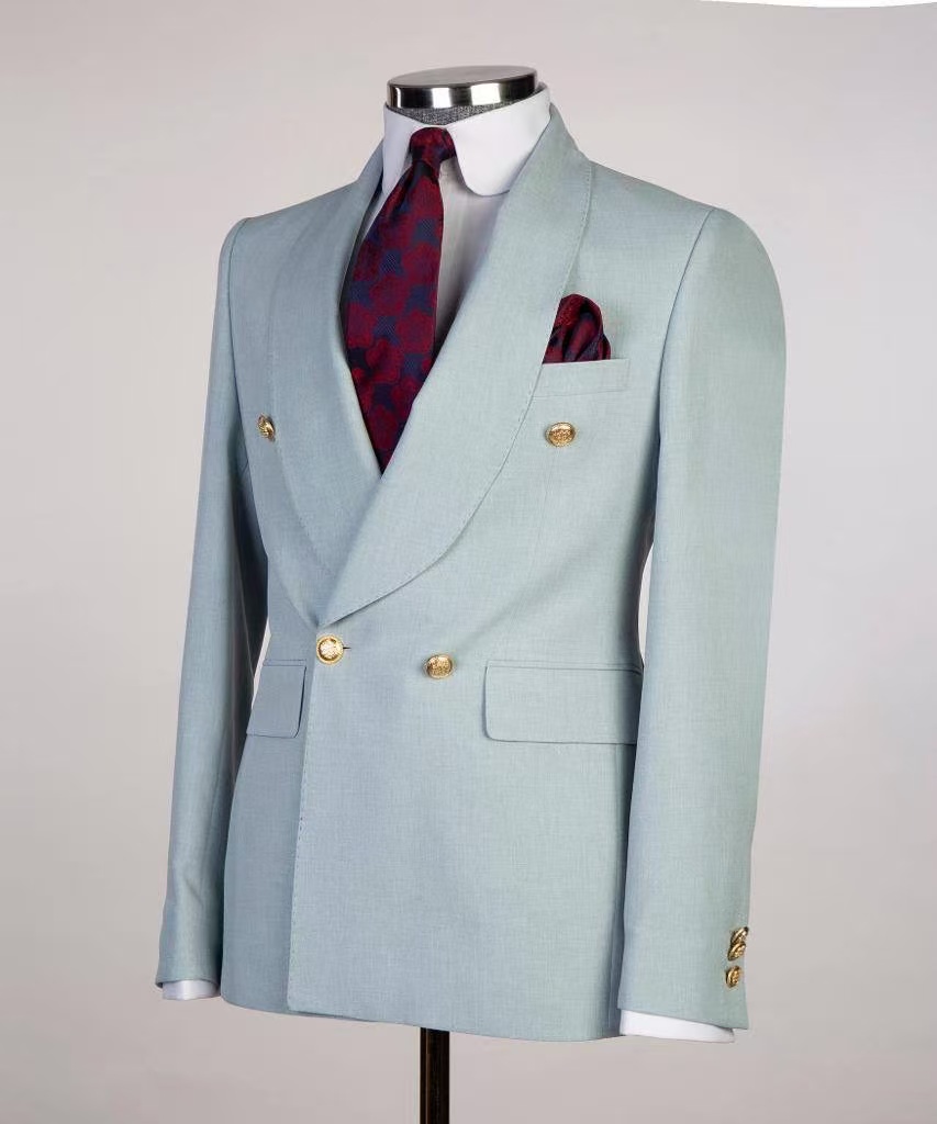 Trendy Parisian Élan Light Blue Gray Royale 2-Piece Double-Breasted ...