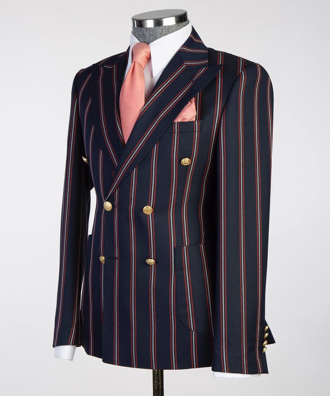 Italian 2-Piece Regency Royal Dark-Blue Pinstripe Double-Breasted Suit ...