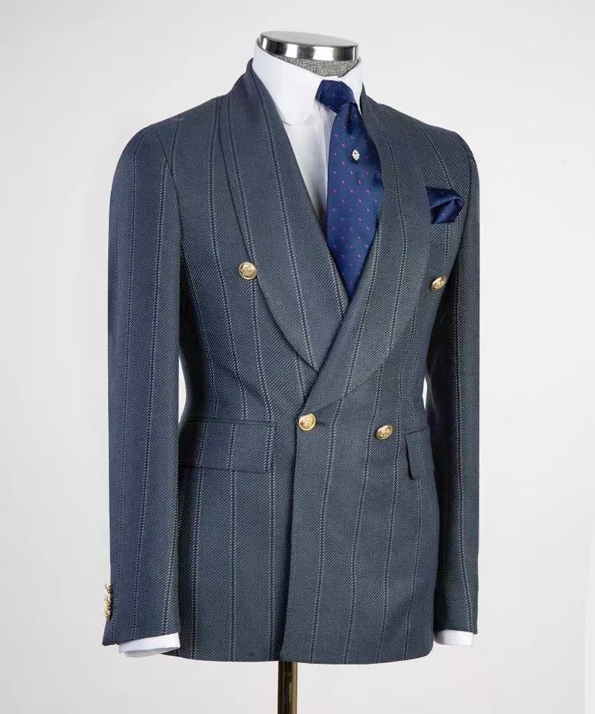 Italian 2-Piece Graphite Steel Pinstripe Double-Breasted Suit with Luxe ...