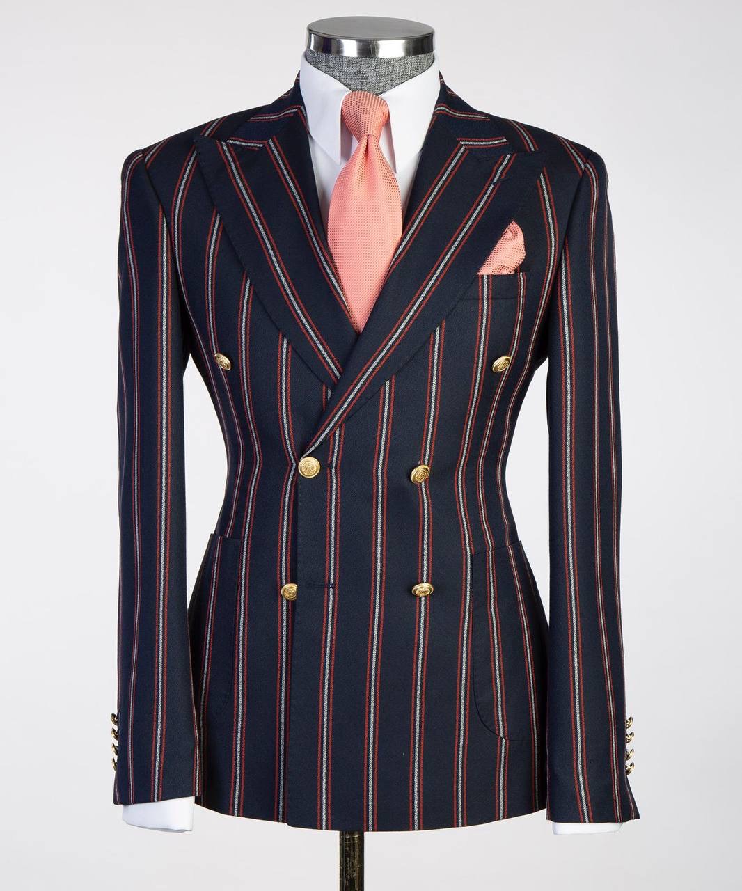 Italian 2-Piece Regency Royal Dark-Blue Pinstripe Double-Breasted Suit ...