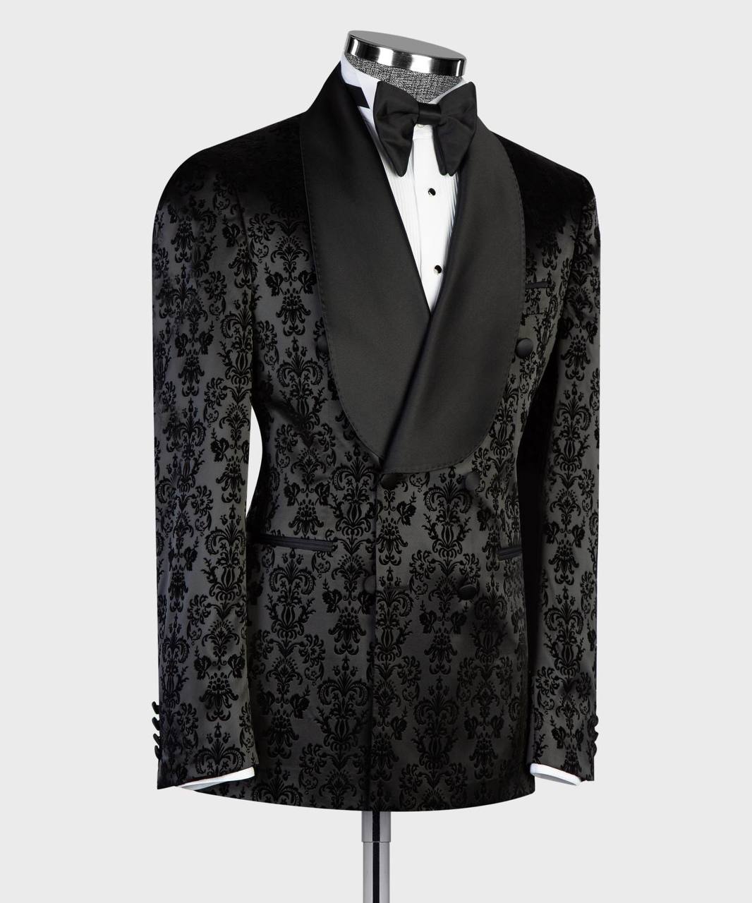 2025 Velvet Eclipse 2-Piece Double Breasted Black Damask Velvet Texture ...